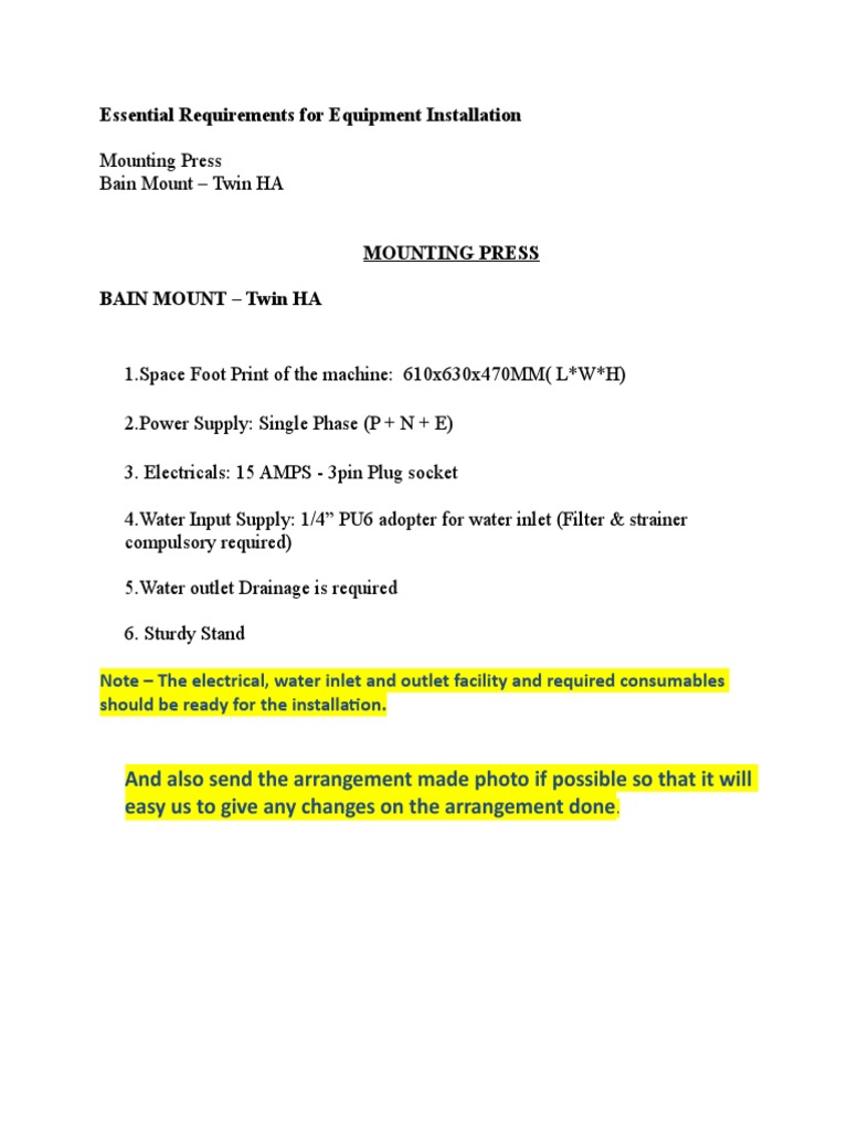 Essential Requirements For Equipment Installation | PDF | Technology ...