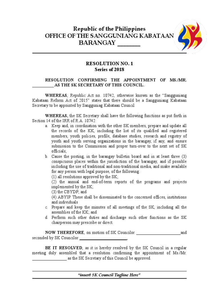 SK-Resolution Sec | PDF | Government | Social Institutions