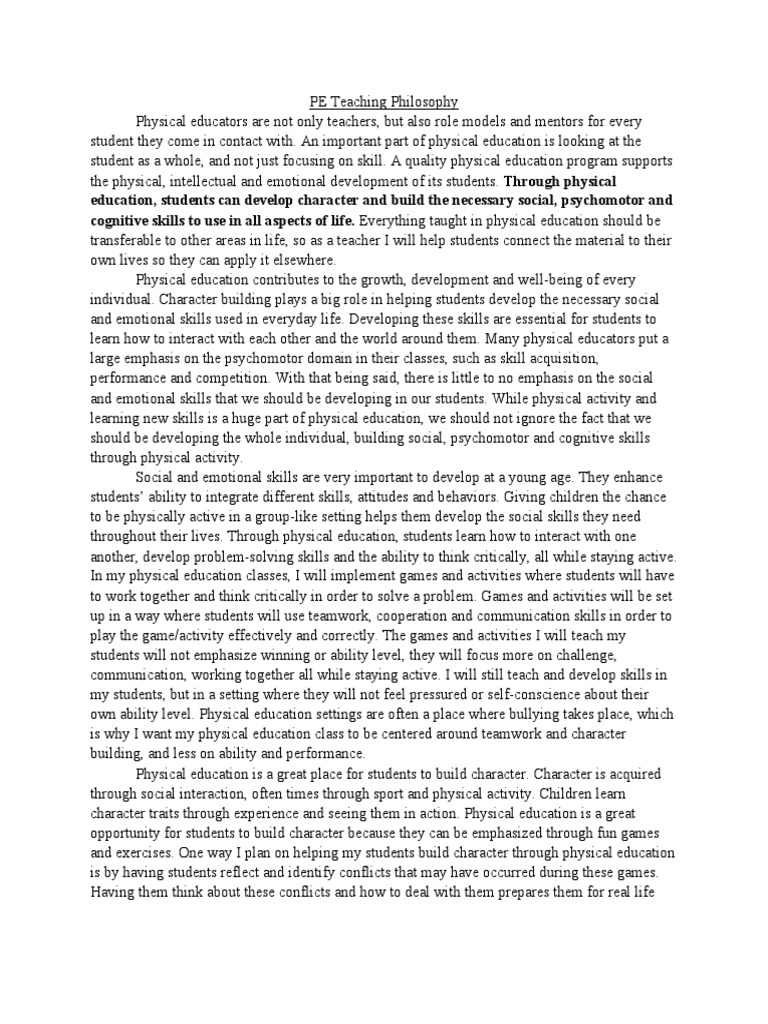 Pe Teaching Philosophy Final | PDF | Physical Education | Teachers