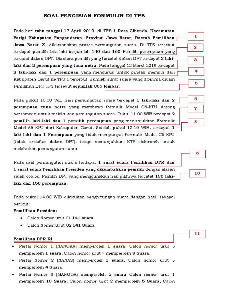 Contoh Soal Pengisian Formulir c1 Tps 1 Pangandaran | PDF