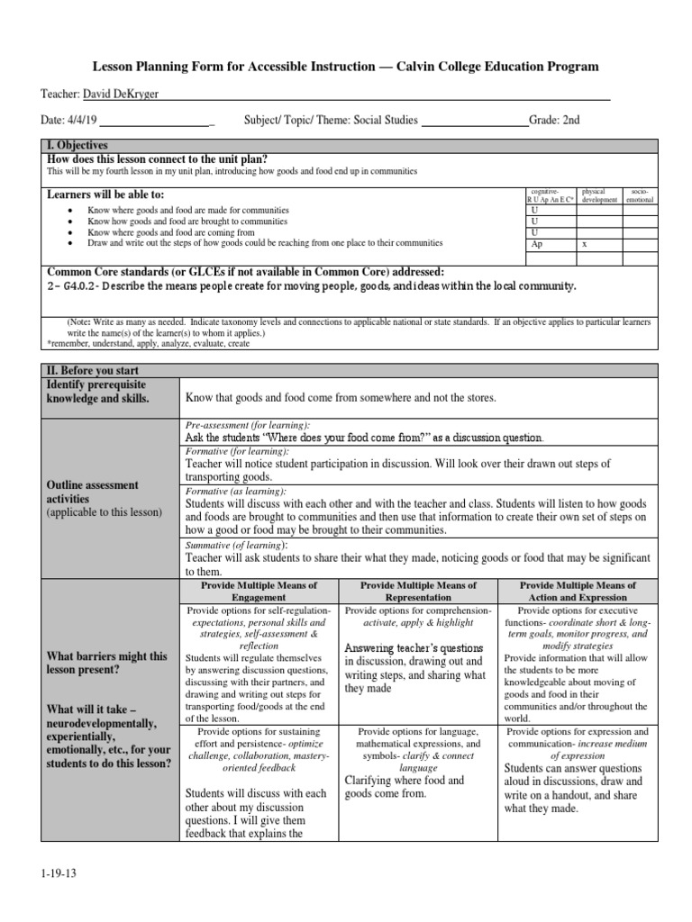 Unit Plan Lesson 4 1 | PDF | Education Theory | Learning