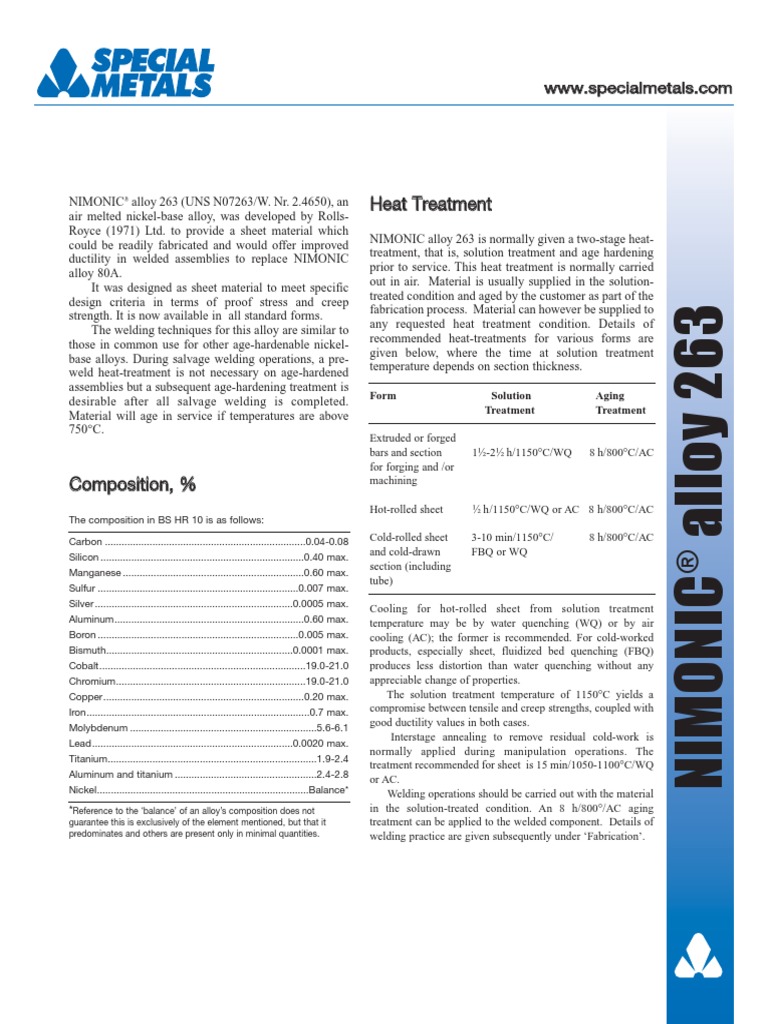 Nimonic Alloy 263 | PDF | Ultimate Tensile Strength | Welding