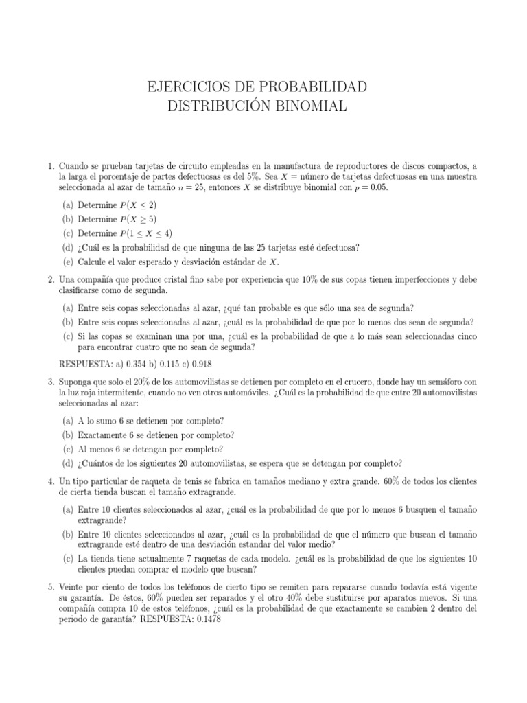 Ejercicios de Probabilidad Binomial | PDF | Nicotina | Variable aleatoria