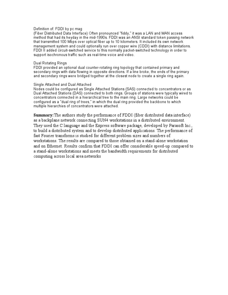 FDDI: Definition and Network Performance | PDF