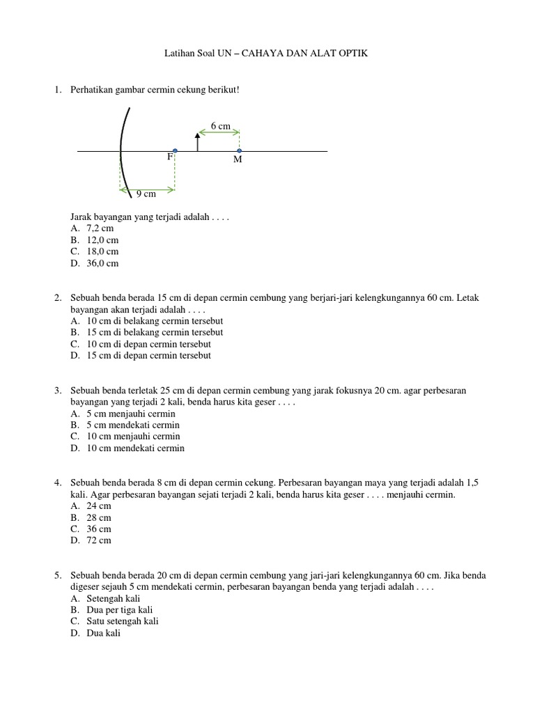Latihan Soal UN Cahaya Dan Alat Optik | PDF