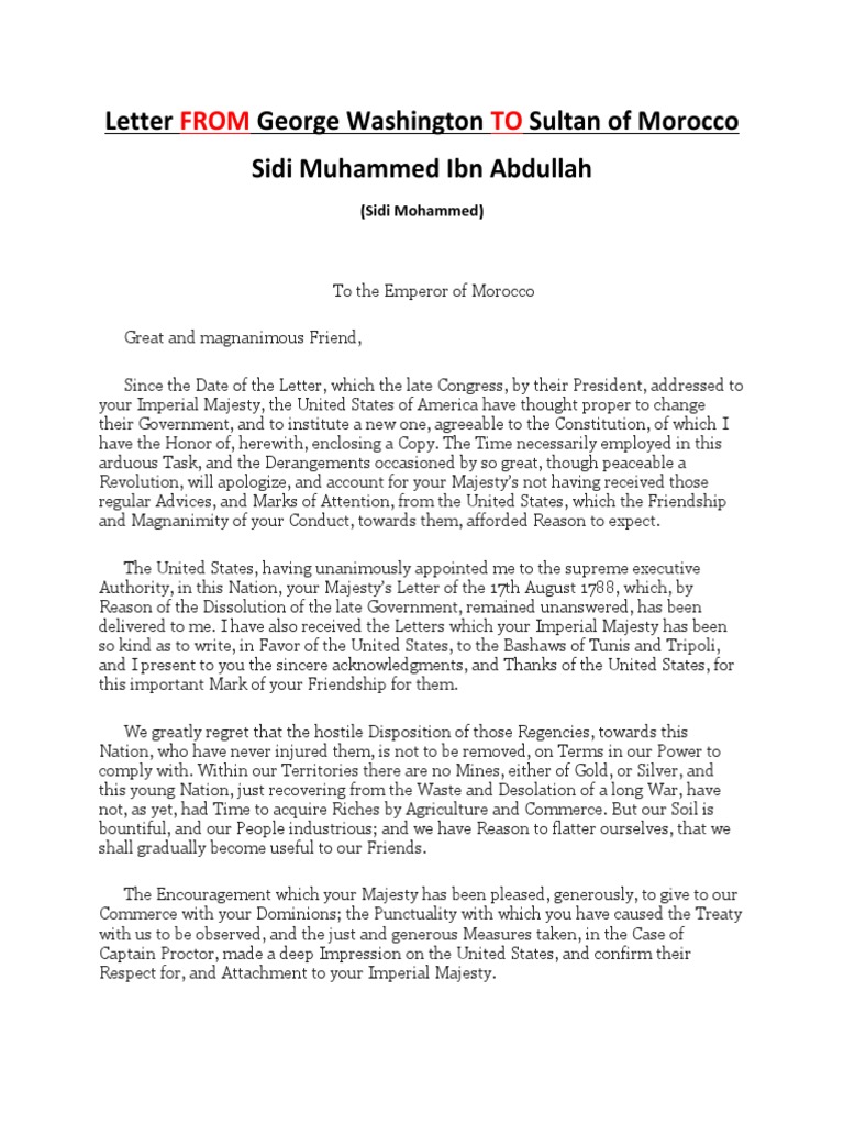 Washington's Letter to Sultan of Morocco | PDF | Government