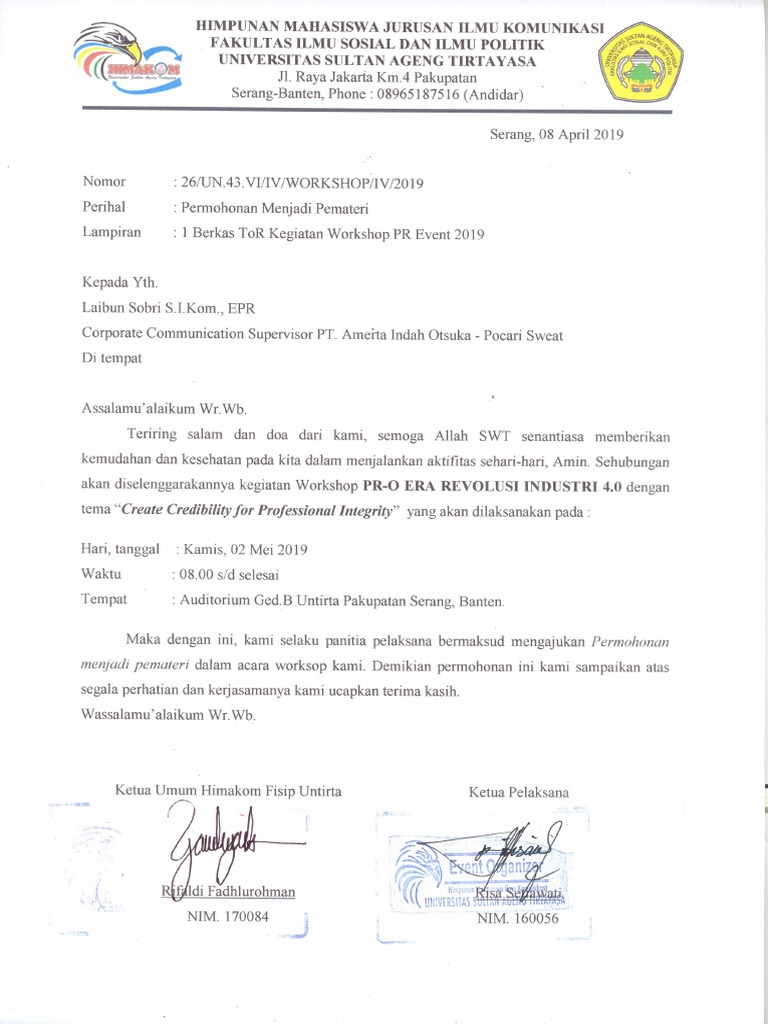 Surat Dan Tor PR Event Untirta | PDF