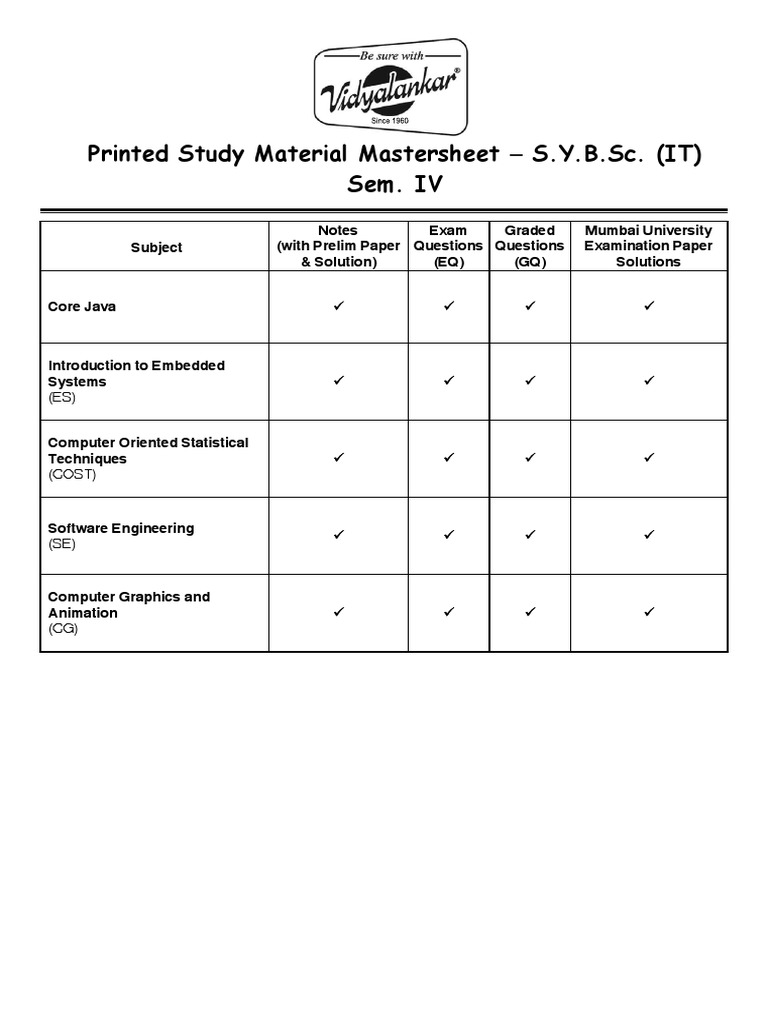 Printed Study Material Mastersheet S.Y.B.Sc. (IT) Sem. IV | PDF