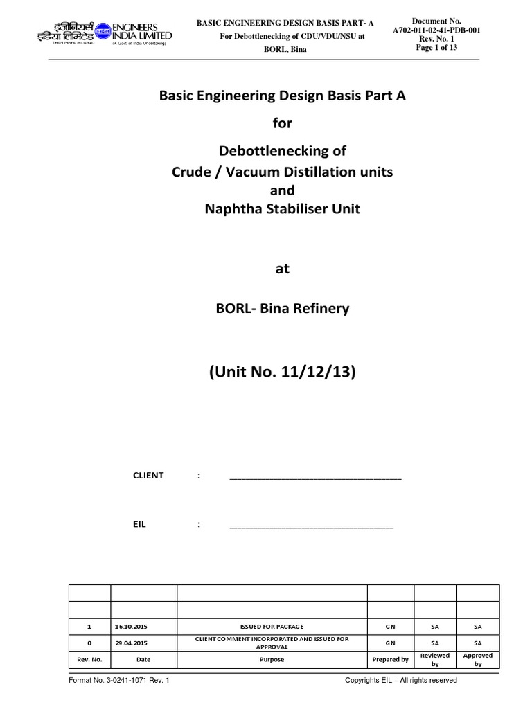 CDU Basic Engineering Design Basis | PDF | Oil Refinery | Diesel Fuel