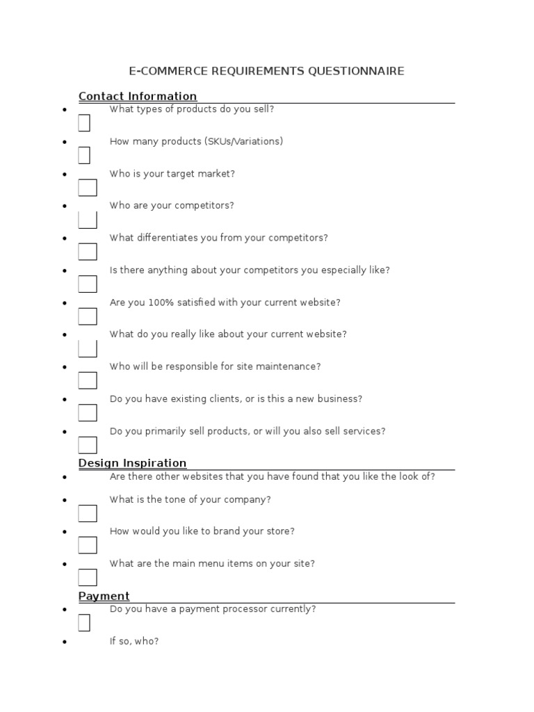 E-Commerce Requirements Questionnaire | PDF | Point Of Sale | Word Press