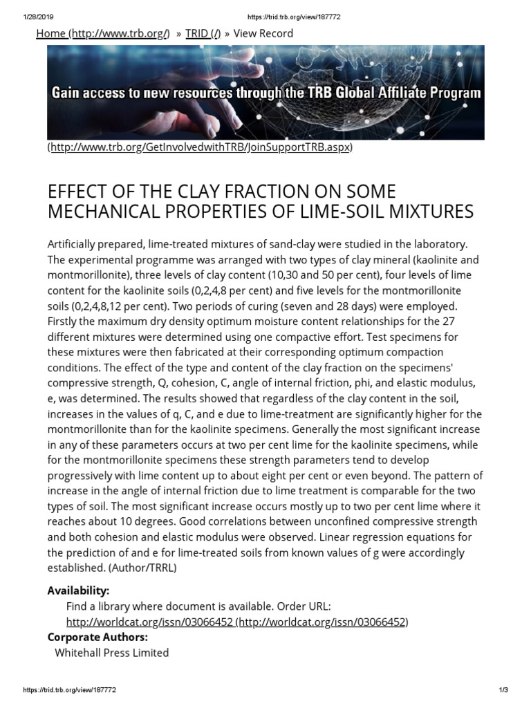 Effect of The Clay Fraction On Some Mechanical Properties of Lime Soil ...