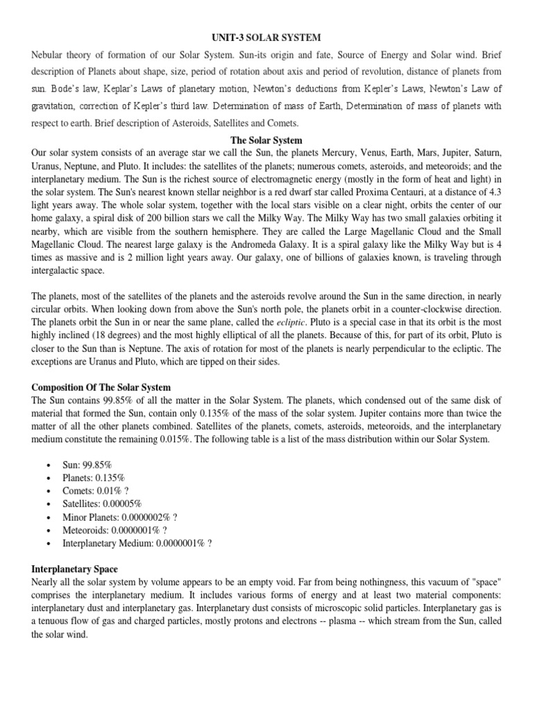 Unit-3 The Solar System | PDF | Formation And Evolution Of The Solar ...