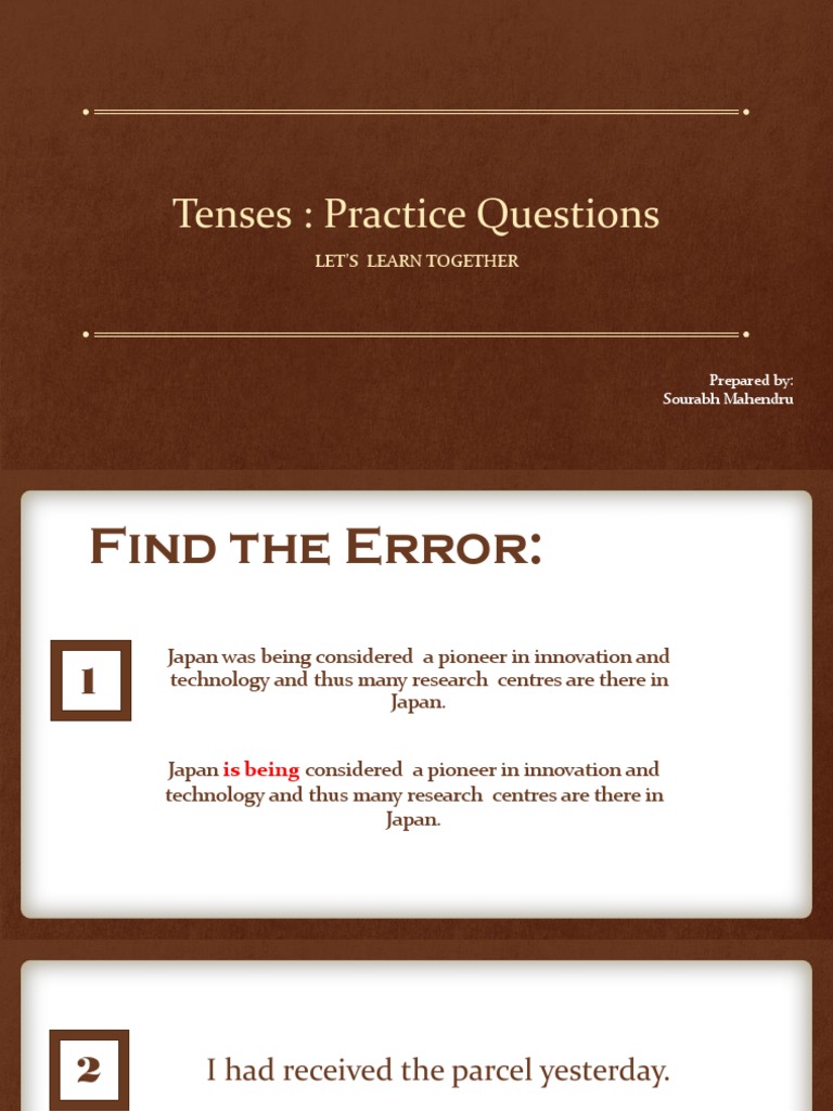Tenses: Practice Questions: Let'S Learn Together | PDF