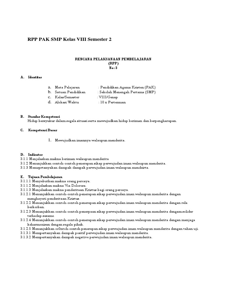RPP Pak SMP Kelas Viii Semester 2 | PDF