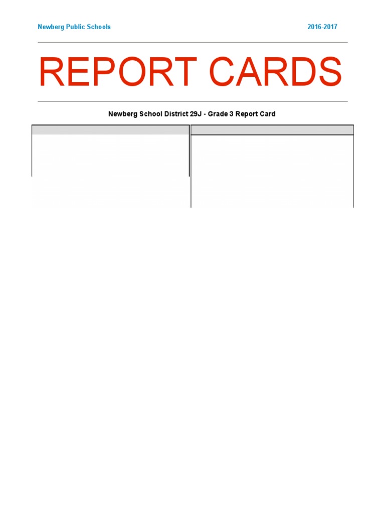 Report Cards: Newberg School District 29J - Grade 3 Report Card | PDF ...