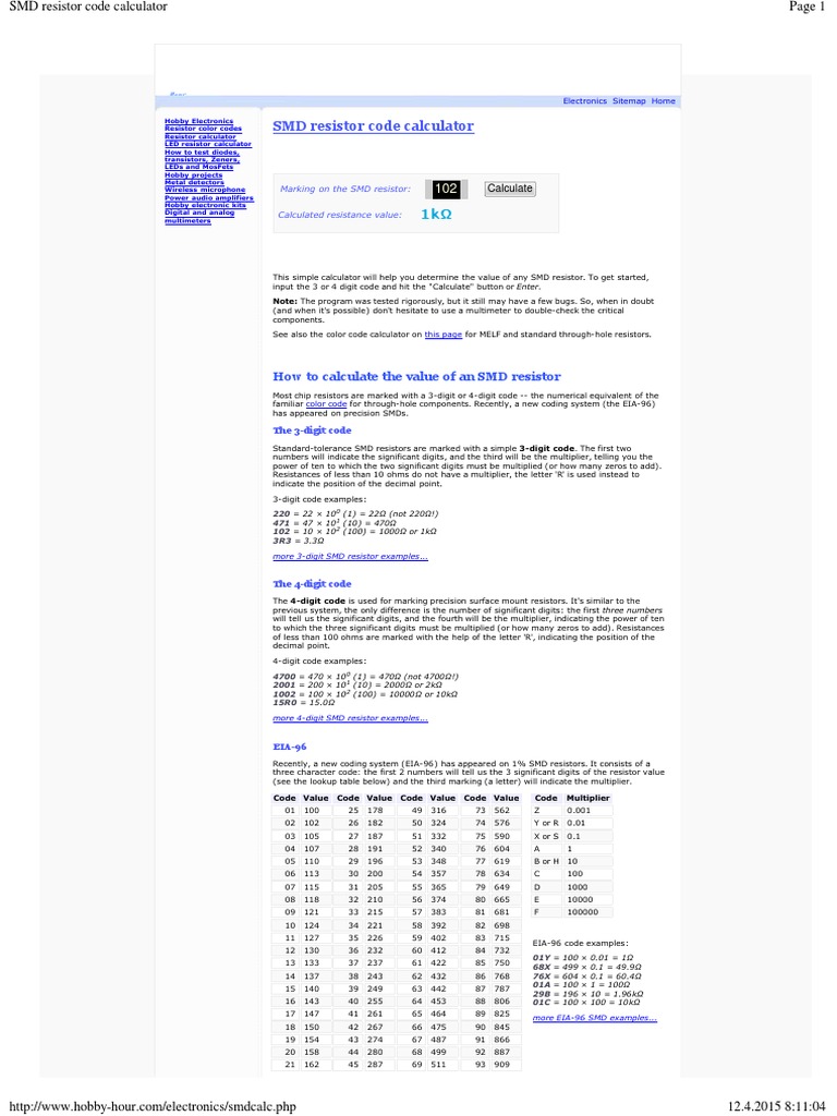 SMD Resistor Code Calculator | PDF | Resistor | Significant Figures