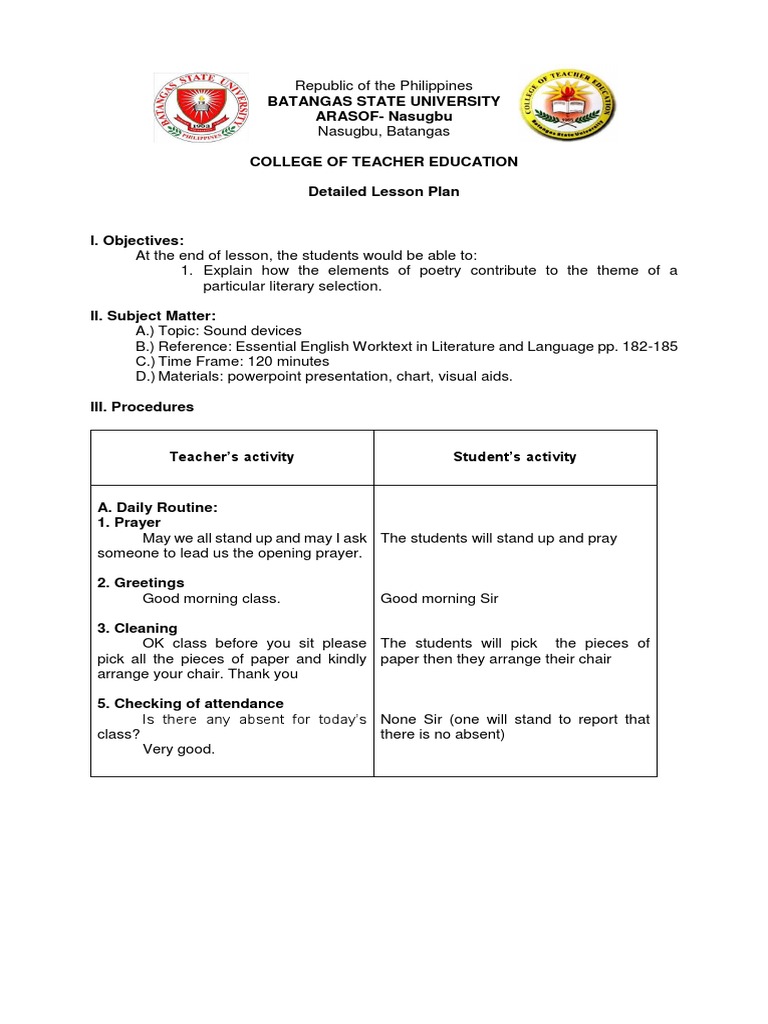 g7 Lesson Plan | PDF | Poetry | Rhyme