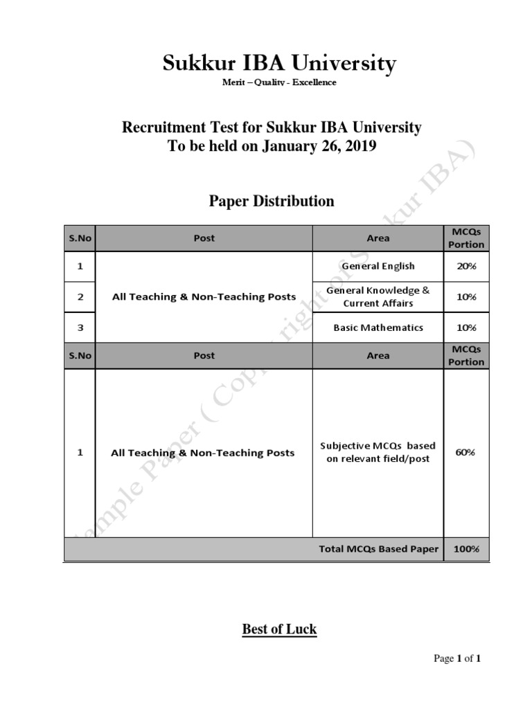 Paper Distribution (Test Jan 26, 2019) PDF | PDF