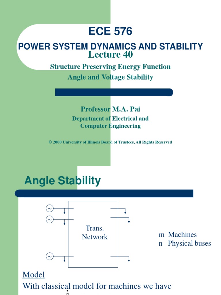 Power System Dynamics and Stability: Structure Preserving Energy ...