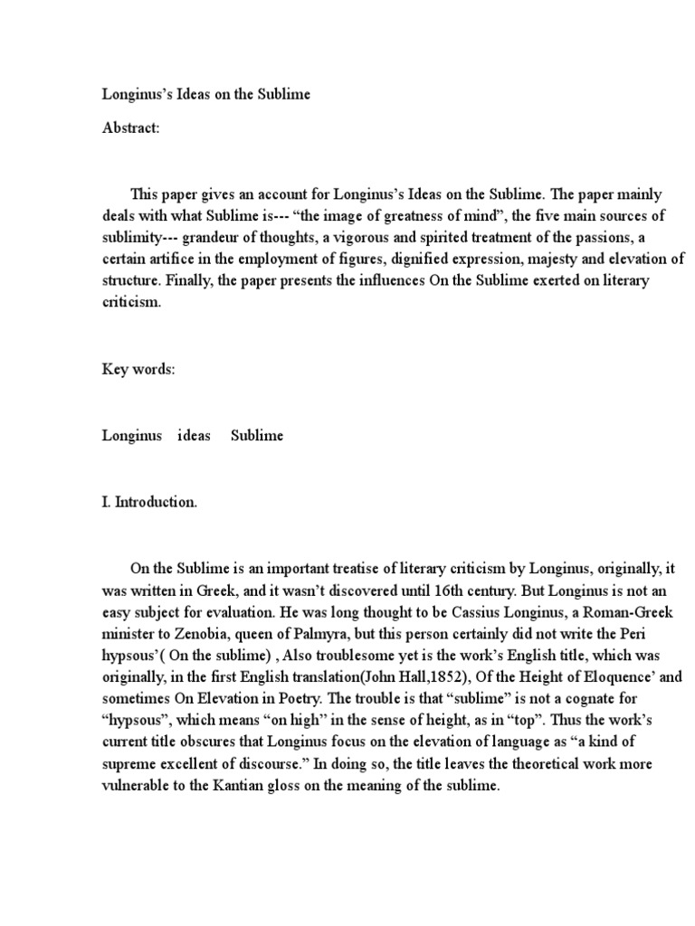 Longinus on the Sublime Explained | PDF