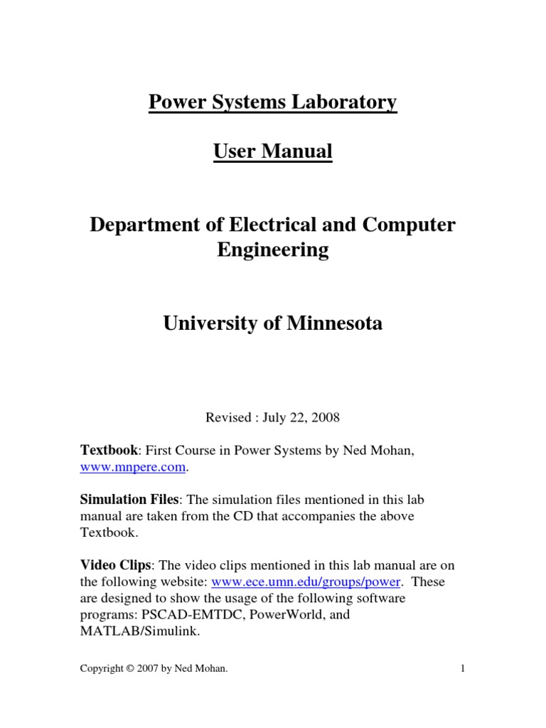 Power Systems Laboratory User Manual: Revised: July 22, 2008 | PDF