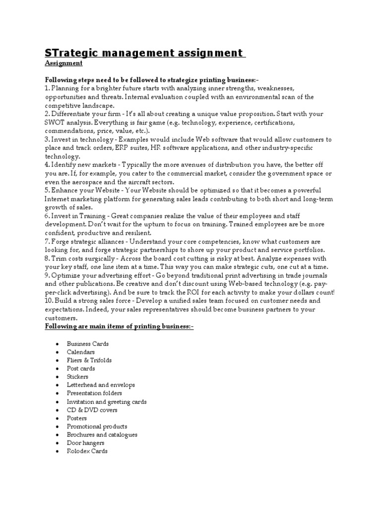 STrategic Management Assignment | PDF | Printing | Publishing