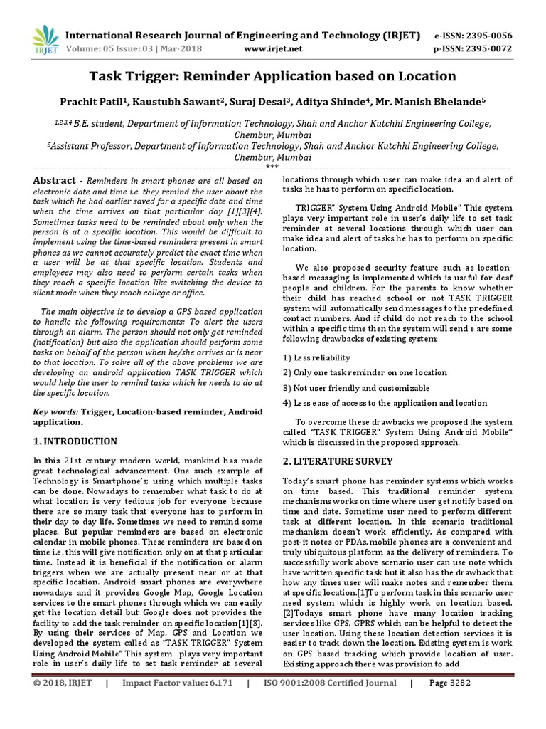 Task Trigger: Reminder Application Based On Location | PDF | Location ...