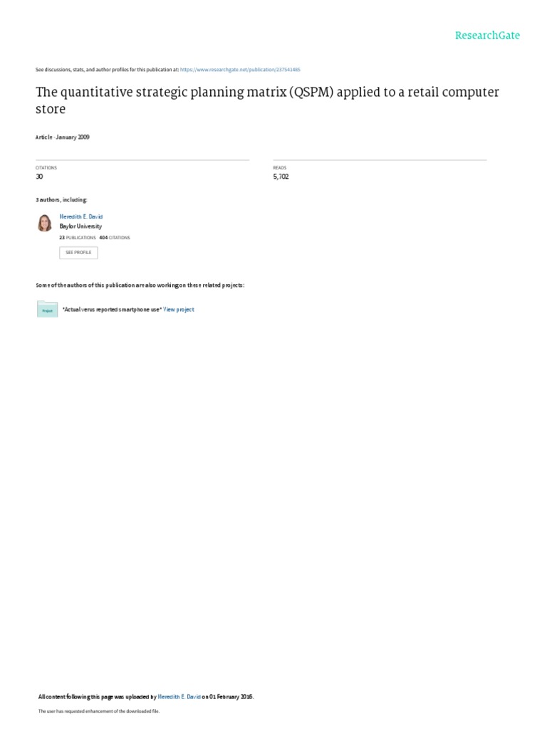 The Quantitative Strategic Planning Matrix QSPM AP | PDF | Strategic ...