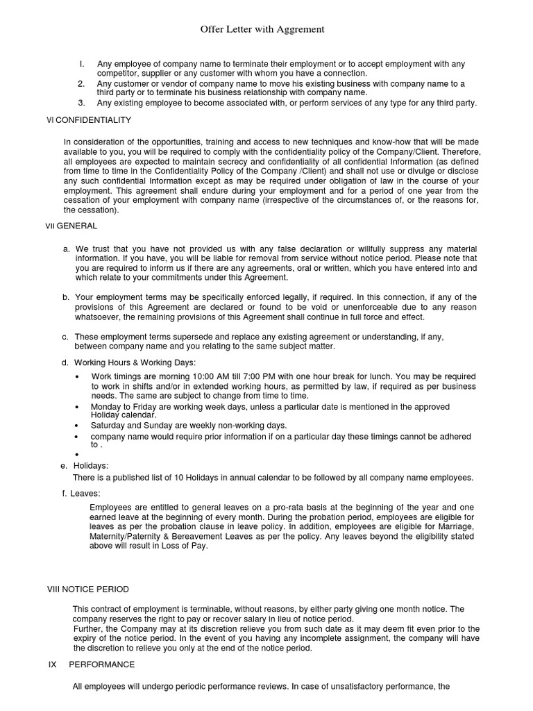 Offer Letter - Legal Agreement | PDF | Confidentiality | Employment