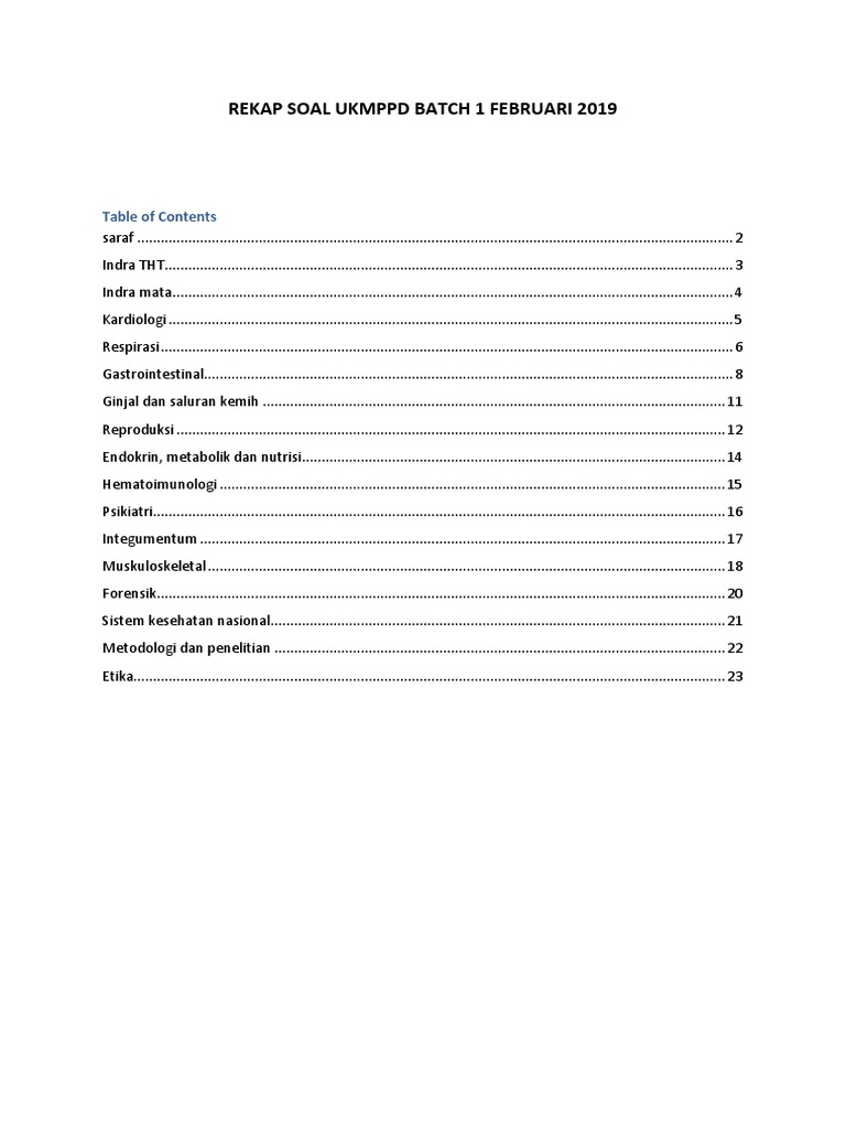 Rekap Soal Ukmppd Batch 1 Februari 2019 | PDF