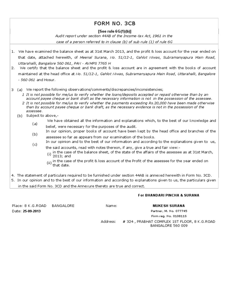 Form No 3CD | PDF | Loans | Cheque