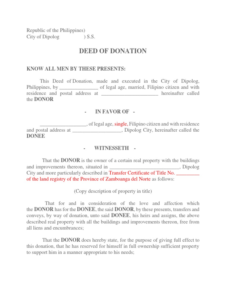 Sample Deed of Donation | PDF | Deed | Urban