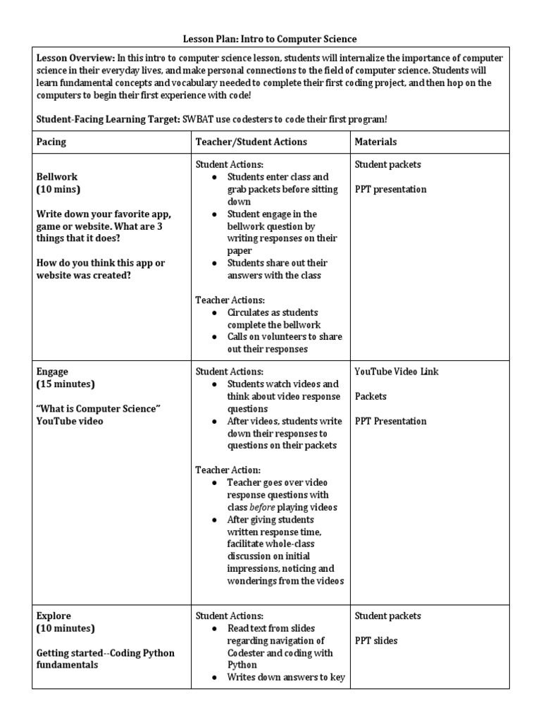 Cs Lesson Plan | Download Free PDF | Computer Science | Lesson Plan