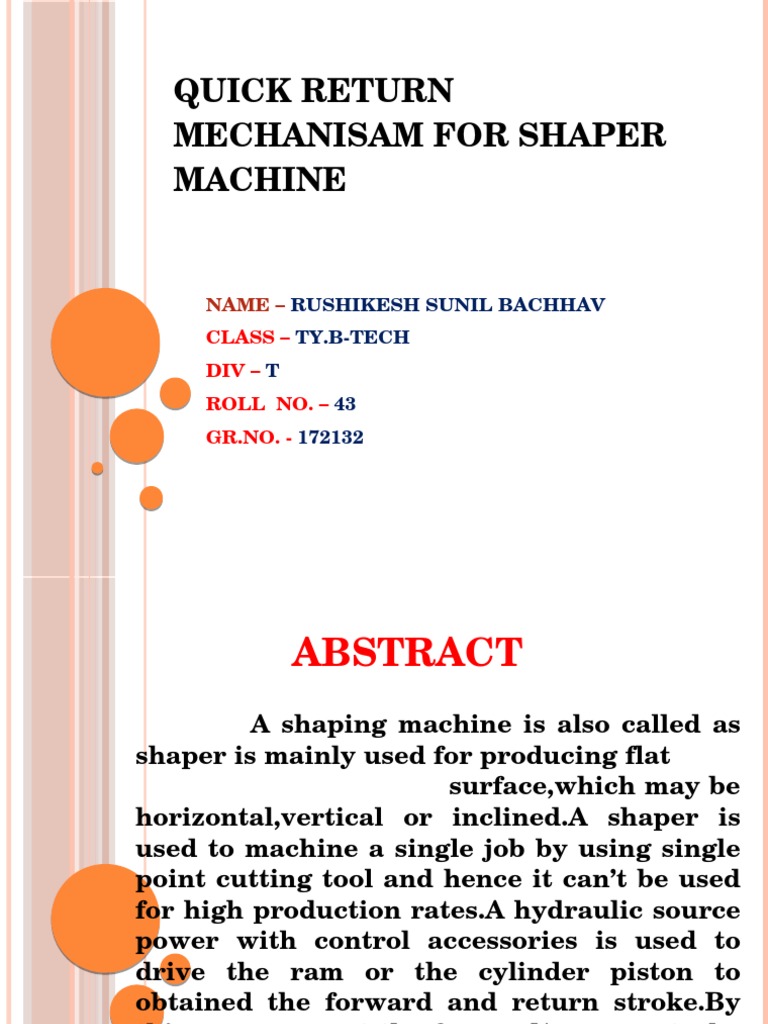 Quick Return Mechanism For Shaper Machine (Hydraulic Circuit) | PDF ...