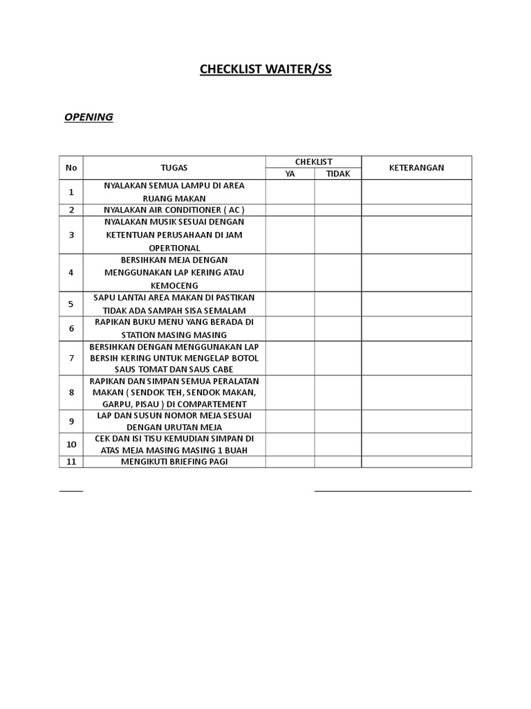 Checklist Waiter | PDF