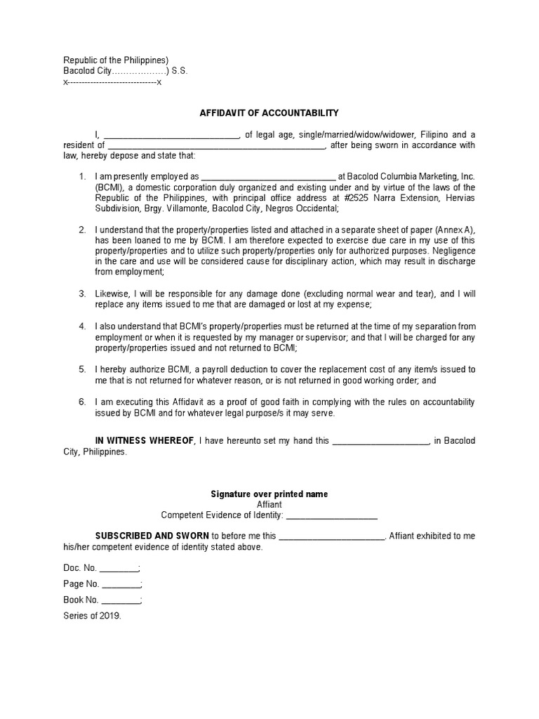 Affidavit of Accountability | PDF | Affidavit | Government