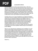 Prepared Speech - Cleanliness Is Very Important in Our Life | PDF ...