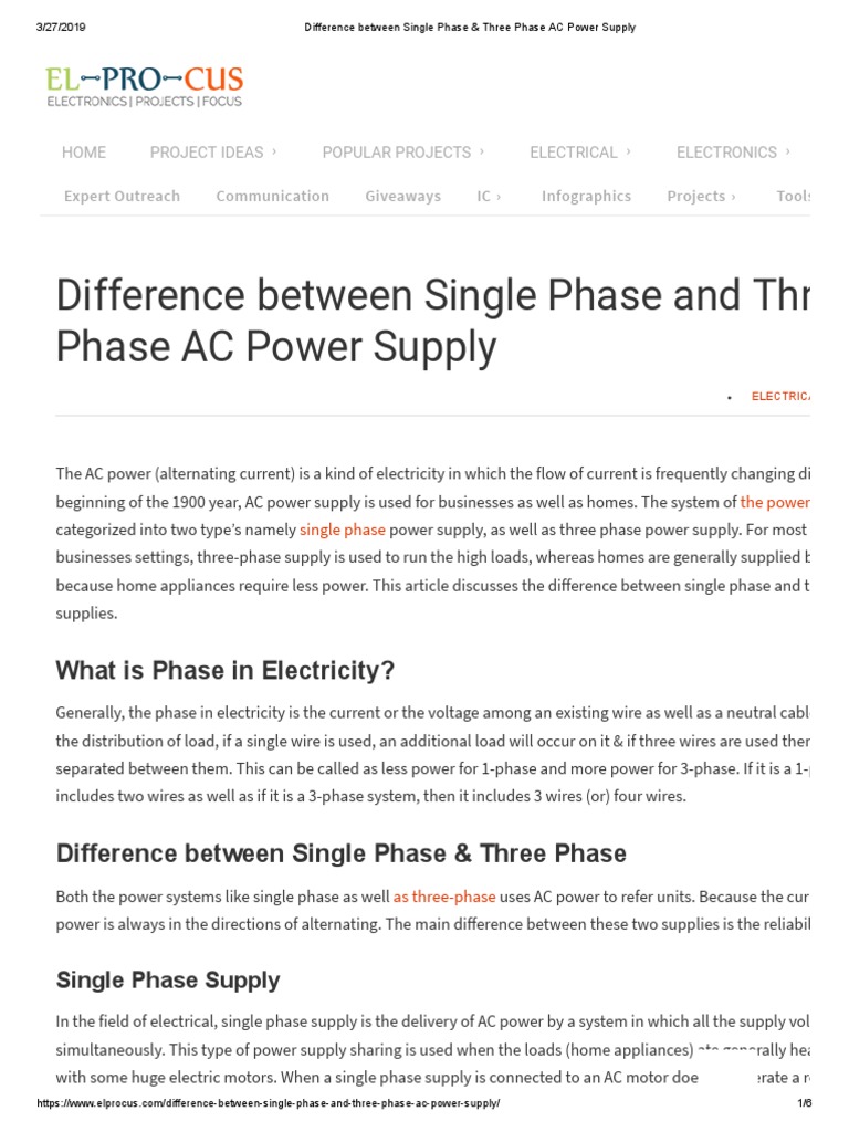 Difference Between Single Phase & Three Phase AC Power Supply | PDF | Alternating Current ...