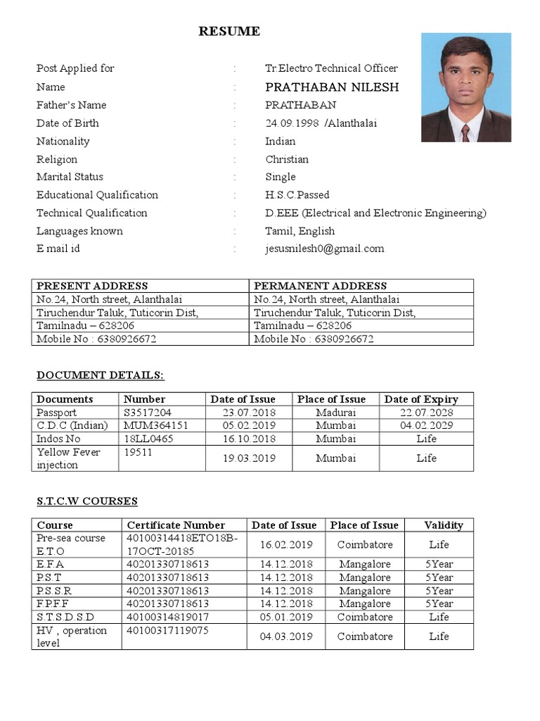 Resume: Present Address Permanent Address | PDF