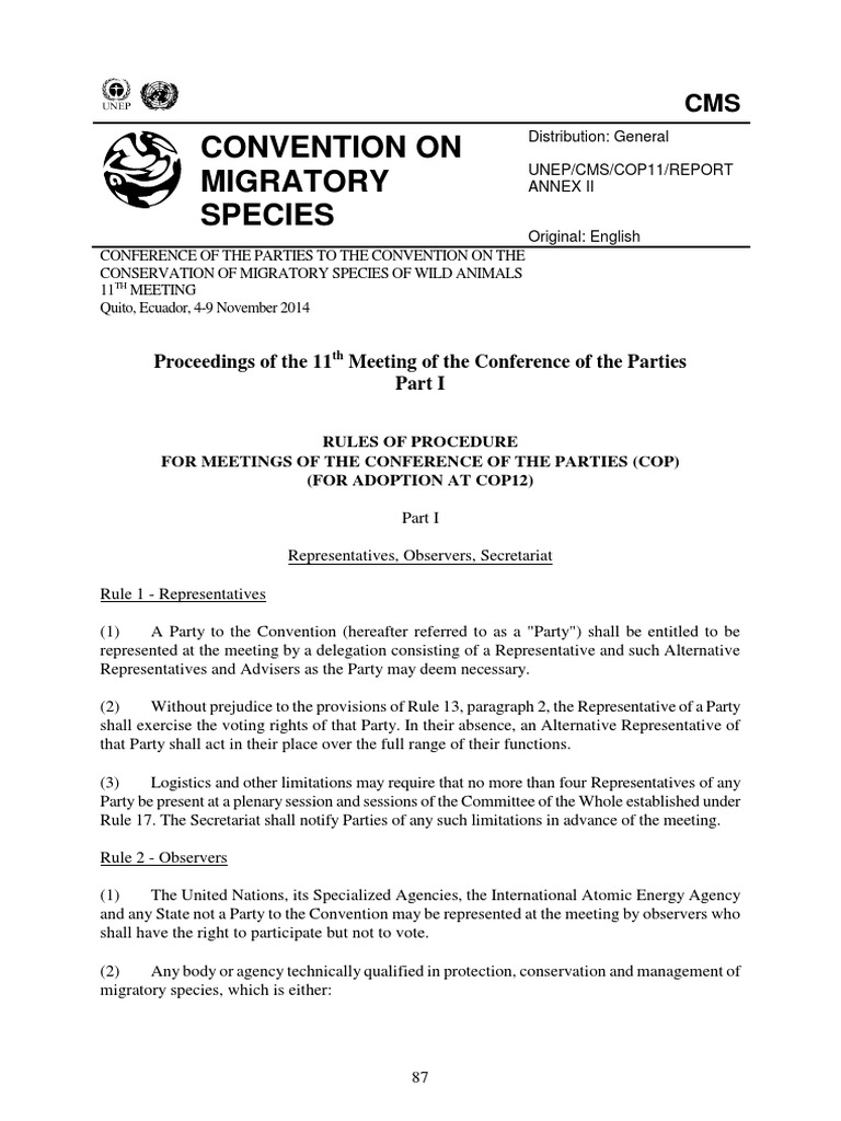 Convention On Migratory Species: Proceedings of The 11 Meeting of The ...