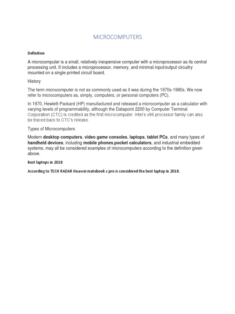 Microcomputers: Handheld Devices, Including Mobile Phones, Pocket ...