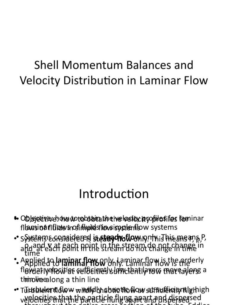 3 - Shell Momentum Balances and Velocity Distribution in Laminar Flow ...