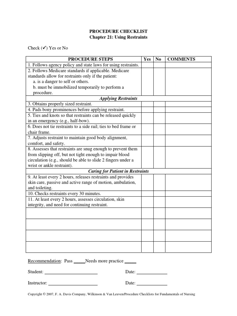 Procedure Checklist Chapter 21: Using Restraints | PDF