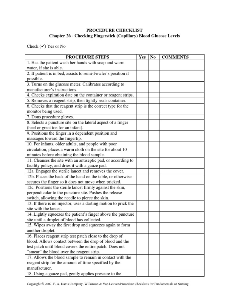 Procedure Checklist Chapter 26 - Checking Fingerstick (Capillary) Blood ...