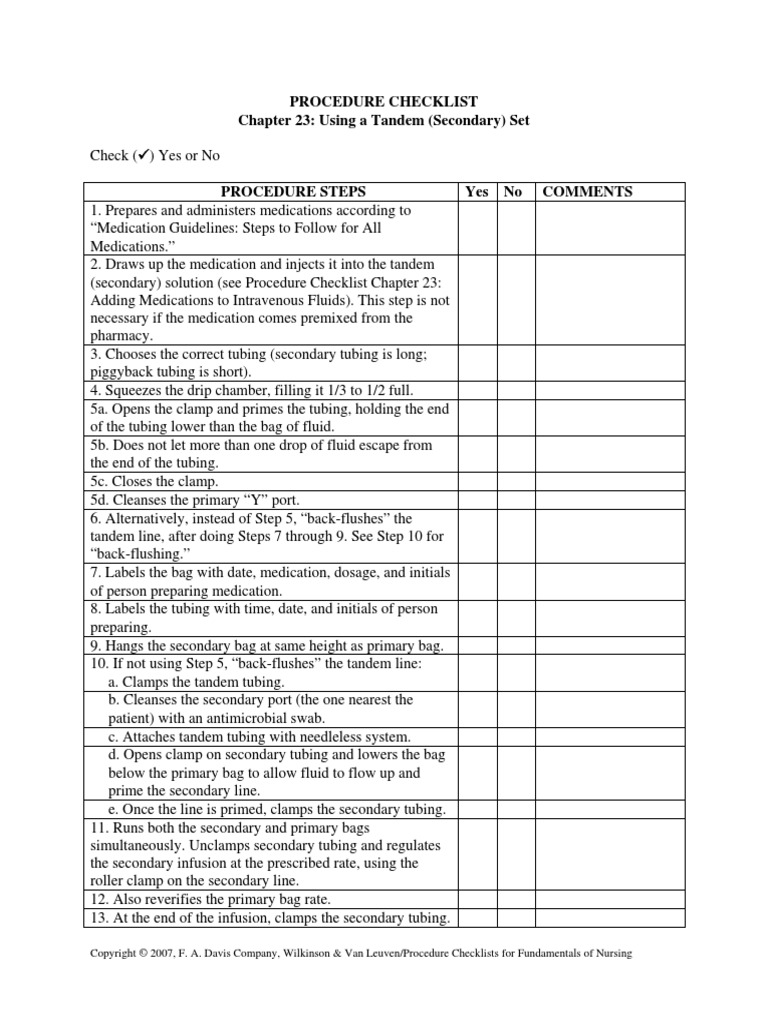 Procedure Checklist Chapter 23: Using A Tandem (Secondary) Set | PDF ...