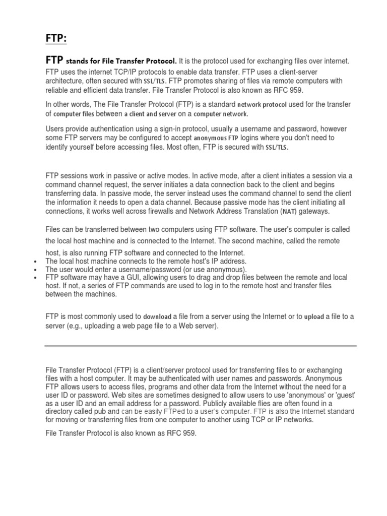 FTP: FTP: Stands For File Transfer Protocol | PDF | File Transfer ...