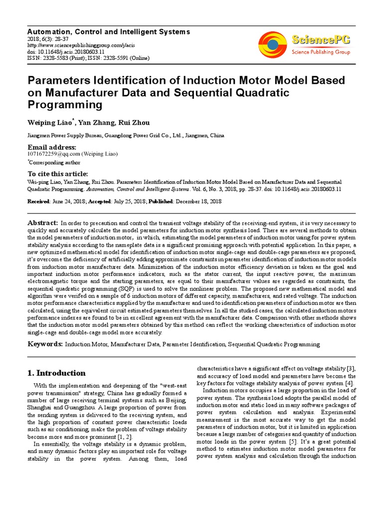 Parameters Identification of Induction Motor Model Based | PDF ...