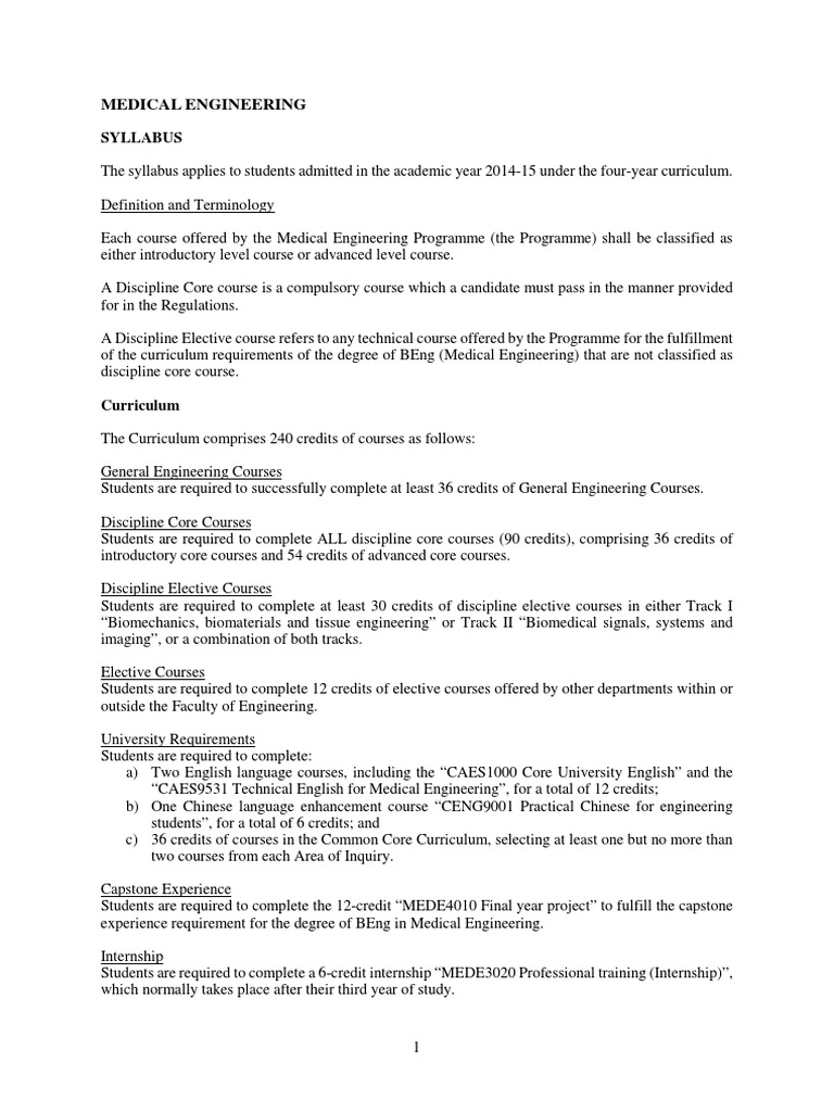 Medical Engineering: Syllabus | PDF | Biomedical Engineering | Medical ...