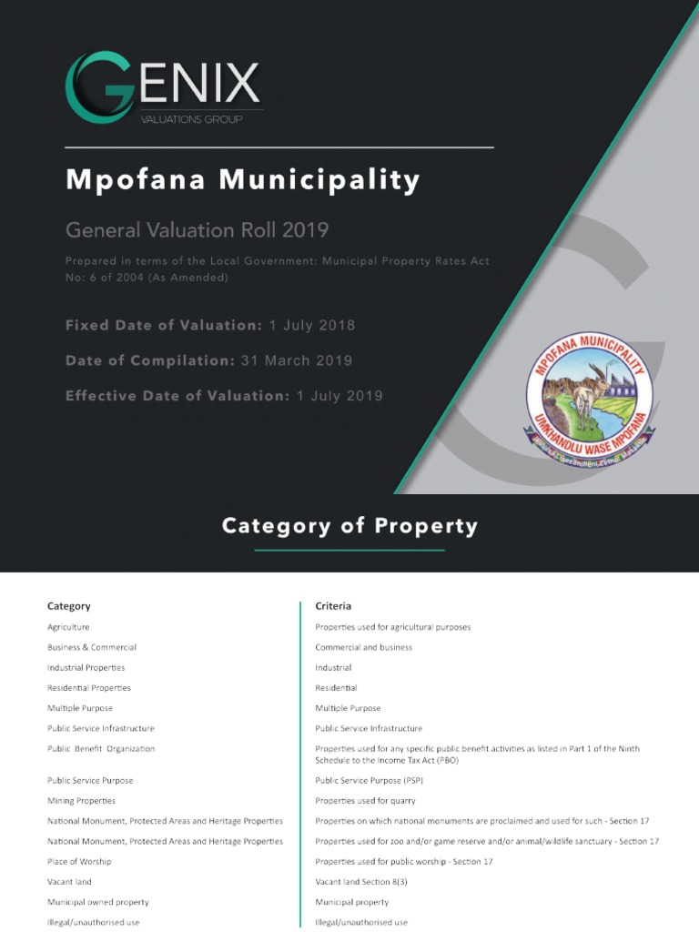 Mpofana Municipality General Valuation Roll - 31 March 2019 | PDF ...