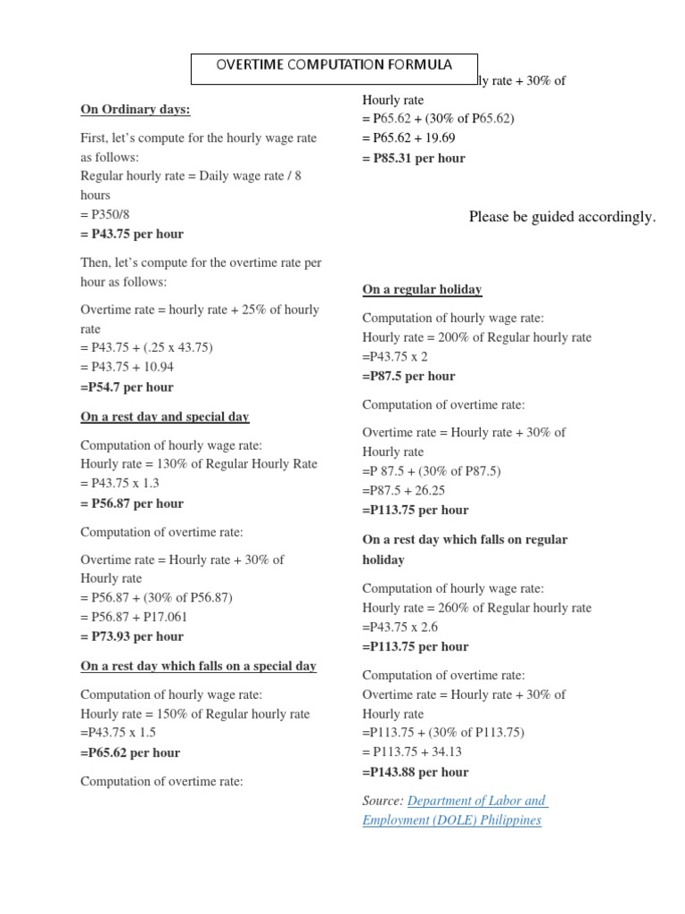Overtime Computation Formula | PDF | Overtime | Industrial Relations